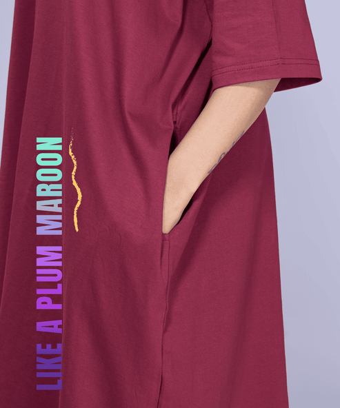 Like A Plum Maroon Oversized Pocket Tee